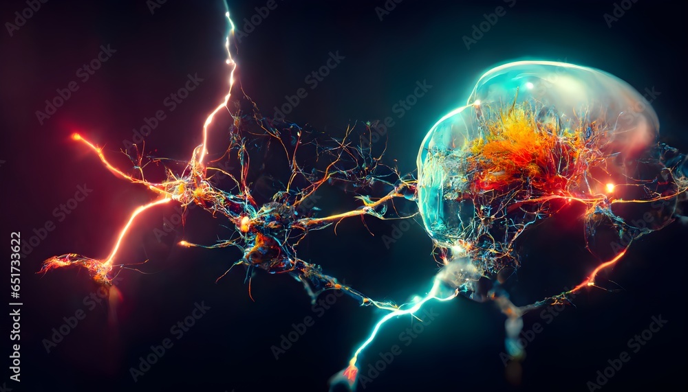 abstract glass acurate brain neural network moody sci fi neon lightning ...