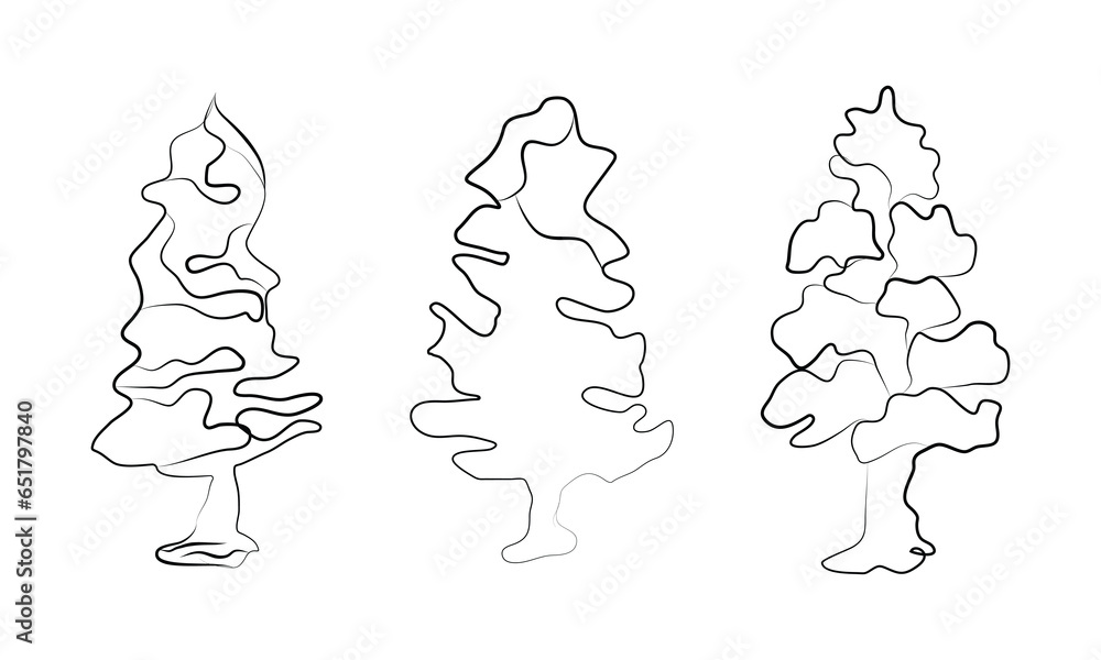 Line art various trunks and foliage of plants, forest trees. Sketch ...