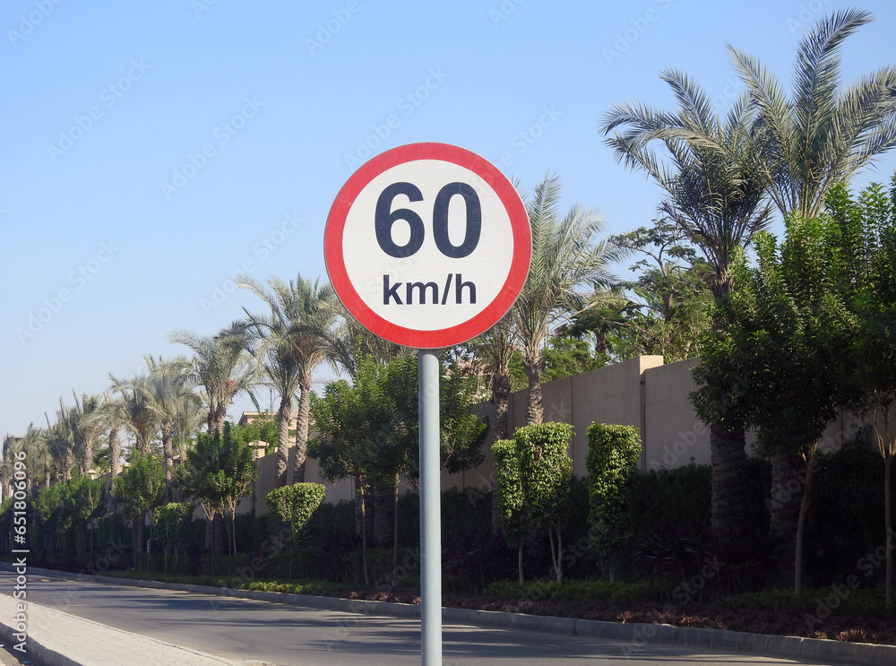Stock-Foto „60 KM Speed limit sign a highway, sixty kilometers per hour ...