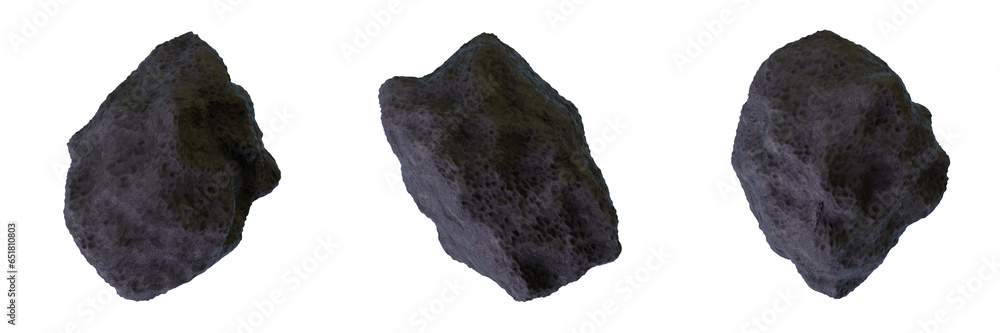 set of 3d meteorites with transparent background, 3d render meteorites ...
