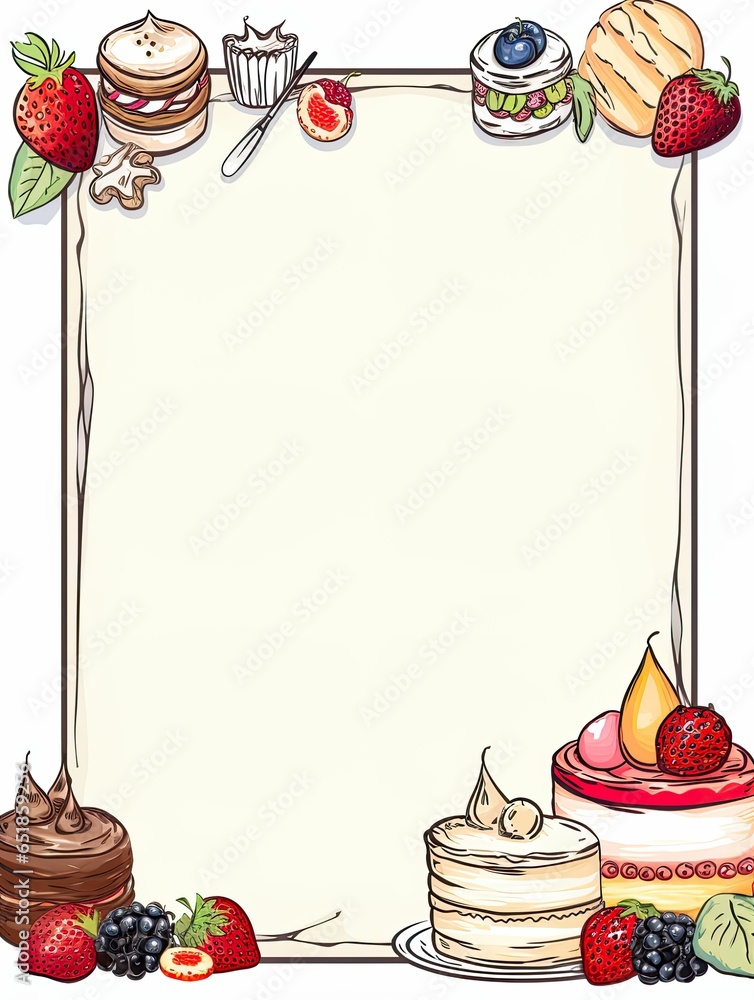 Birthday cake frame (vertical view) on white background, hand drawn ...