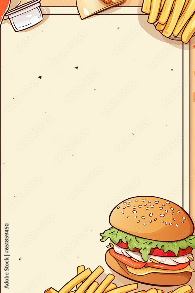 Illustration Stock Burger and fries frame (vertical view) on light ...