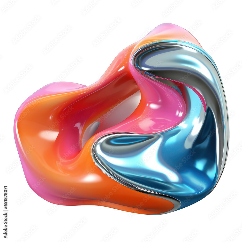 3d chrome neon fluid form liquid metallic shape on transparent png ...