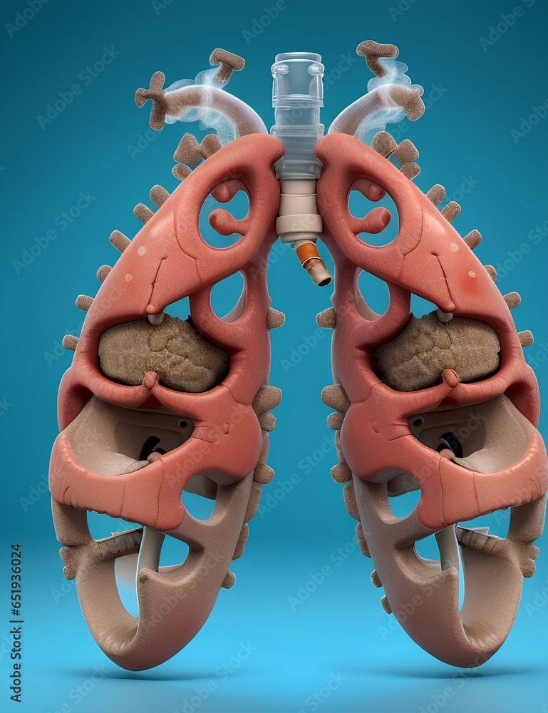 The lungs are orange and have a porous texture. The image is a metaphor ...