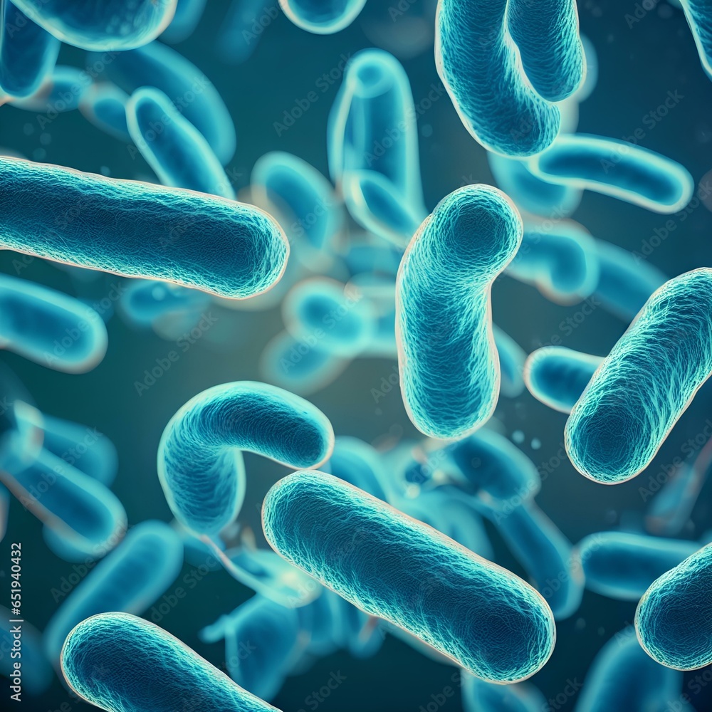 The bacteria cells are rod-shaped and are floating in a liquid ...