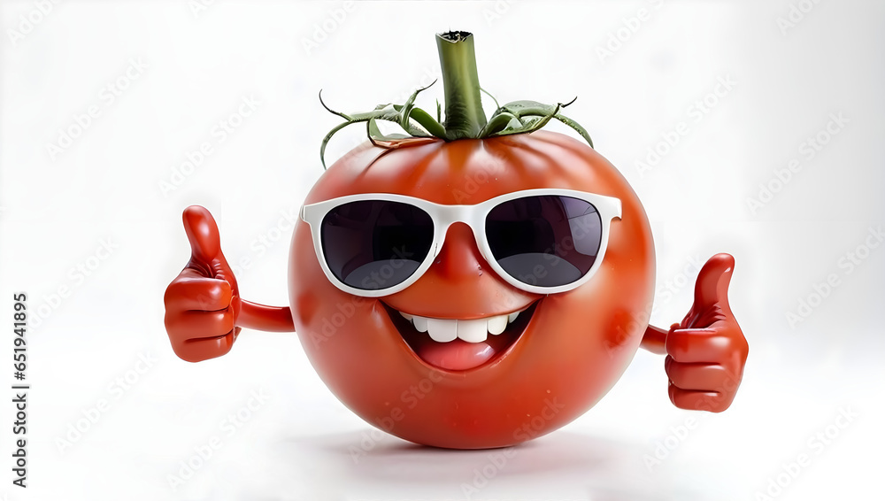 Happy Tomato character wearing sunglasses gives thumbs up, funny ...