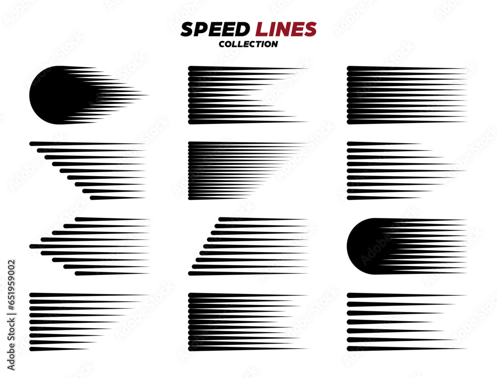 Black cartoon or comic speed lines with round corners. Simple line with ...