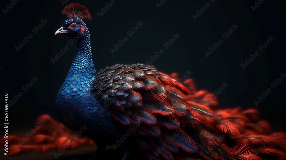 black red peacock 3d scan detailed houdini render real.Generative AI ...