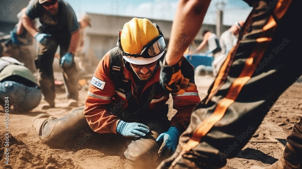 Accident at construction site. Physical injury at work of construction ...