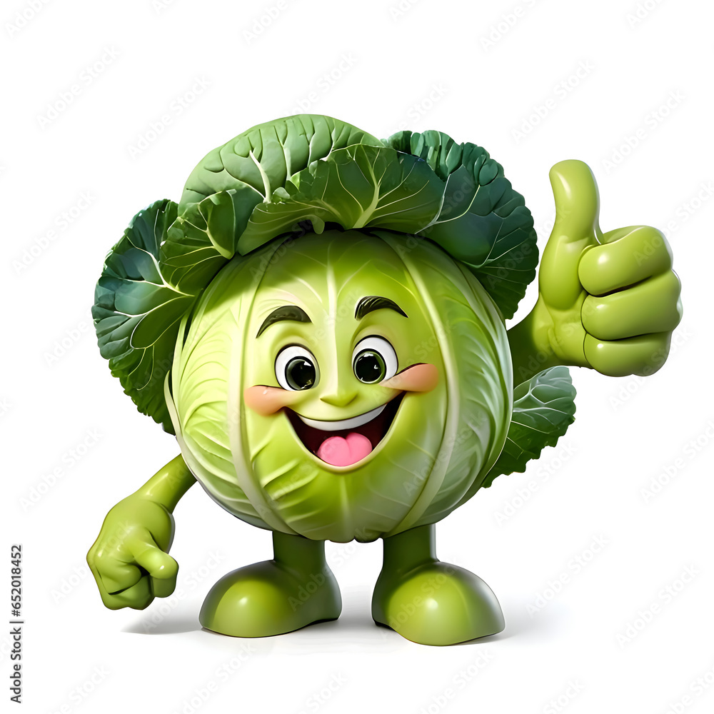 Happy Cabbage character gives thumbs up using one hands, funny cartoon ...