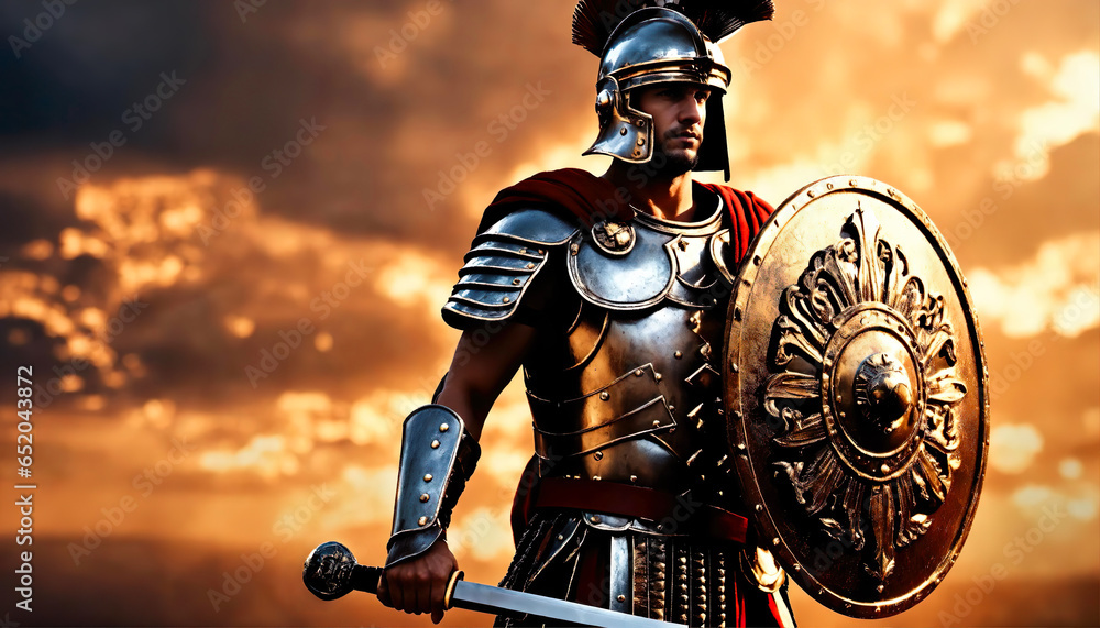 Roman male legionary (legionaries) wear helmet with crest, gladius ...