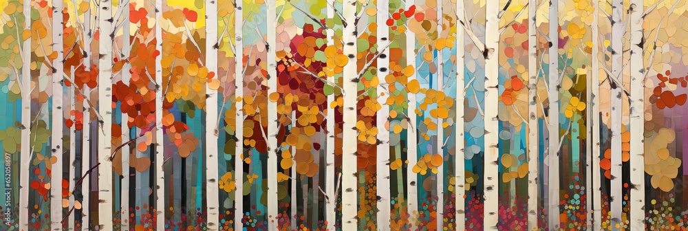 Abstract colorful geometric illustration of birch trees, birch tree ...