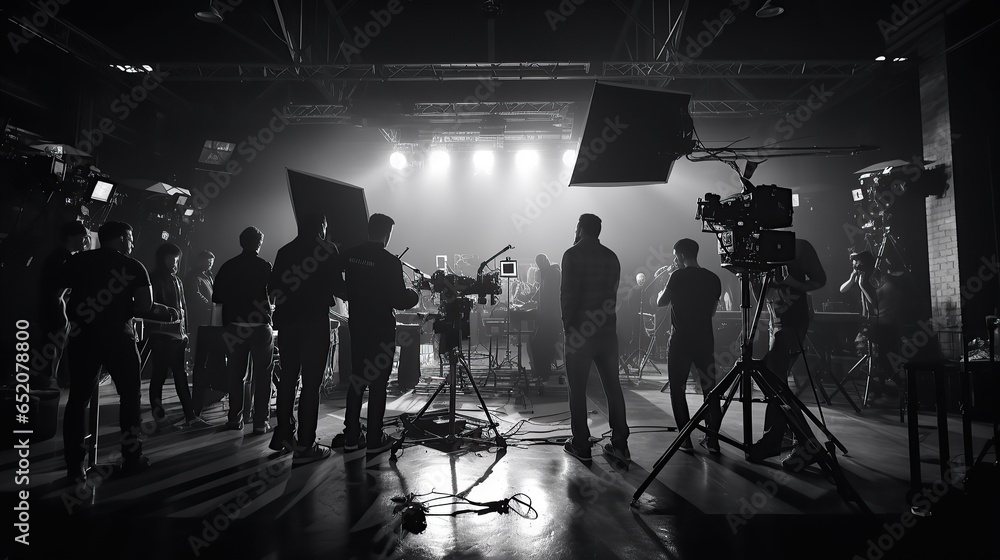Behind the scene of film production in the studio. Movie making scene ...