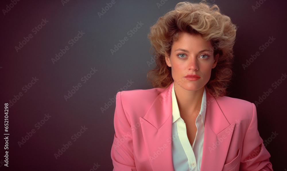 Iconic 1980s Style: Woman Portrait with Shoulder Pads and Voluminous ...