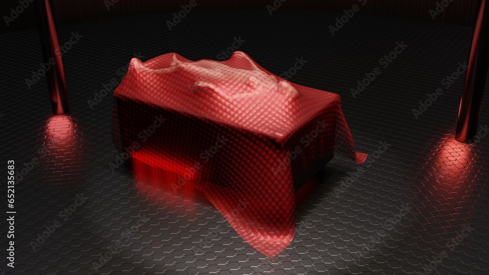 Human body on alien examination table. Man covered with sheet on ...