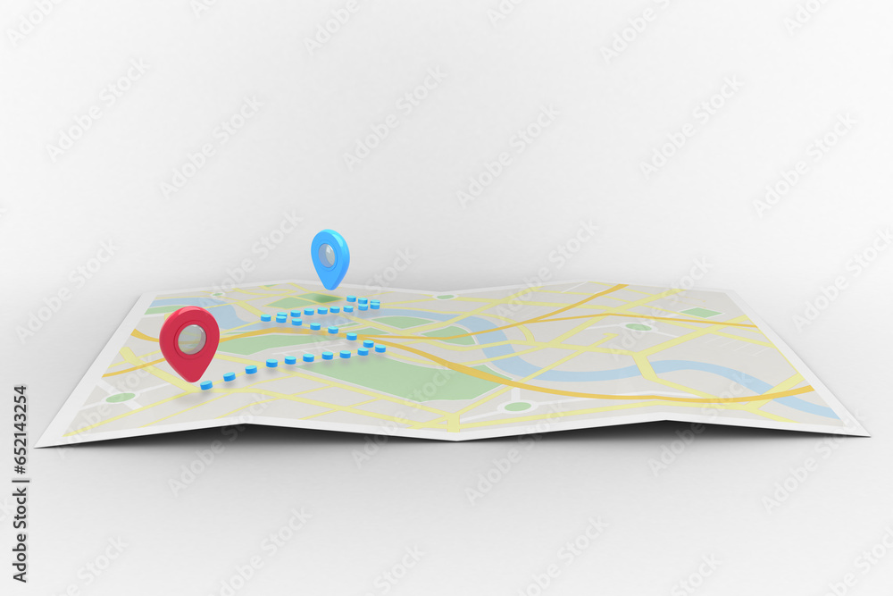 Digital png illustration of map with blue and red map points on ...