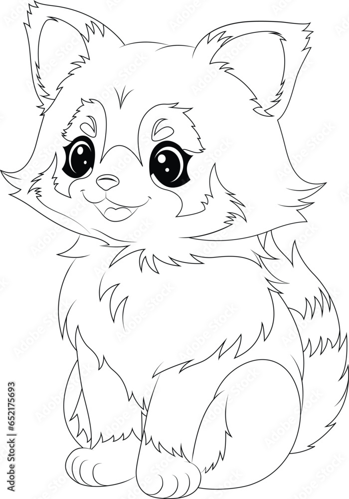 Coloring page a smiling red panda. Cute animal colouring page for kids ...