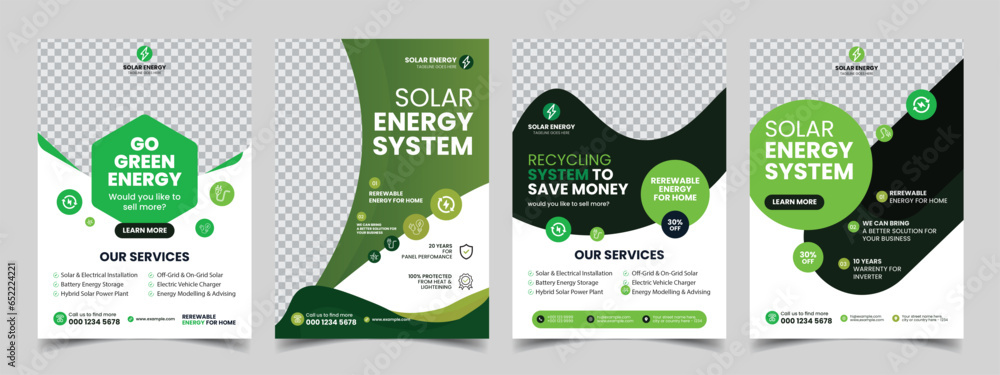 green energy solar panel flyer template with business poster brochure ...