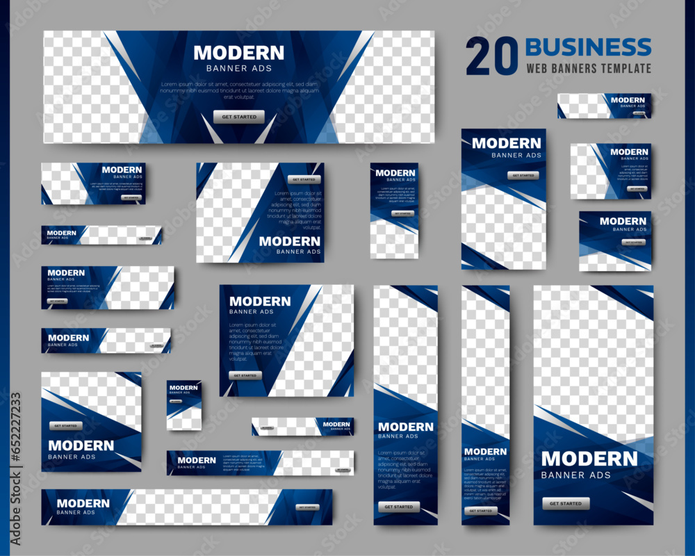 Modern banner design web template Set, Horizontal header web banner ...