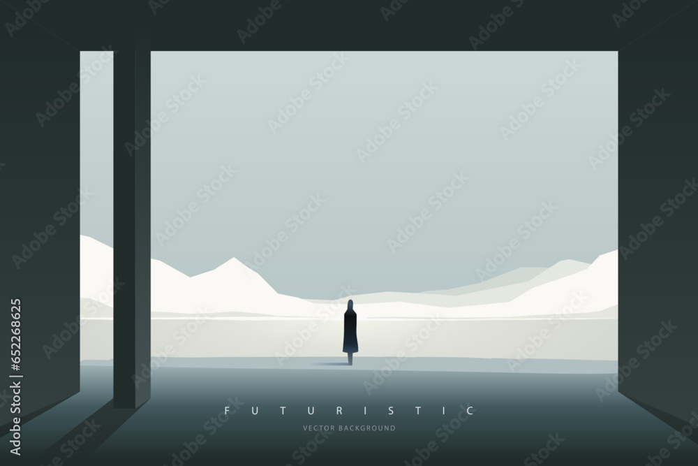 Surreal futuristic landscape. Modern minimal abstract panoramic ...