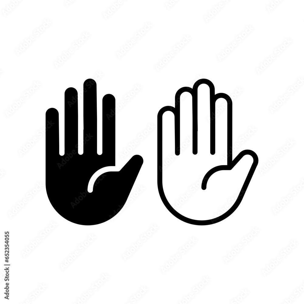 Hand line and glyph icon. Silhouette Hand palm stop sign. Five Fingers ...