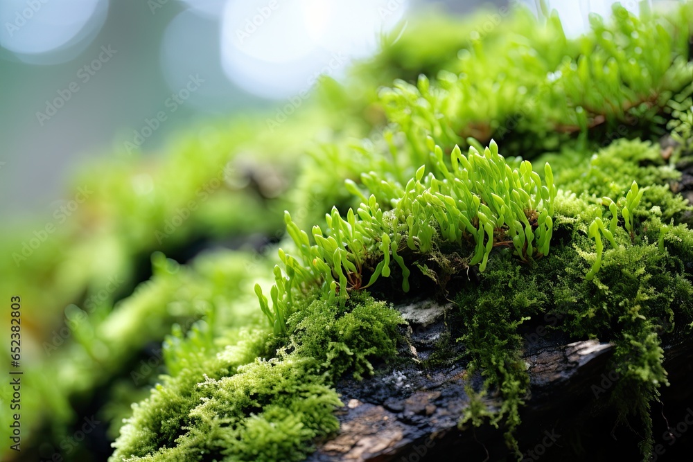 Lush green moss covering an old stump in a vibrant forest is a ...
