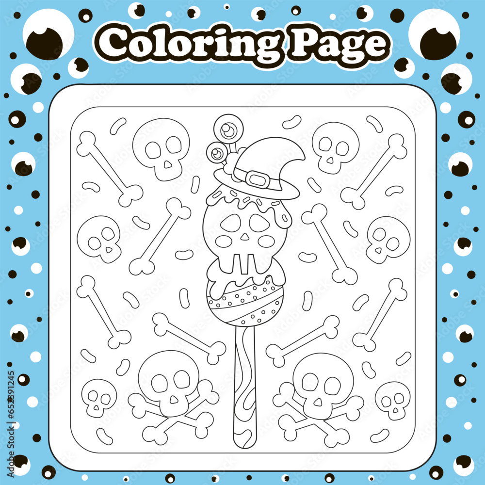 Halloween sweets themed coloring page for kids with kawaii skull ...
