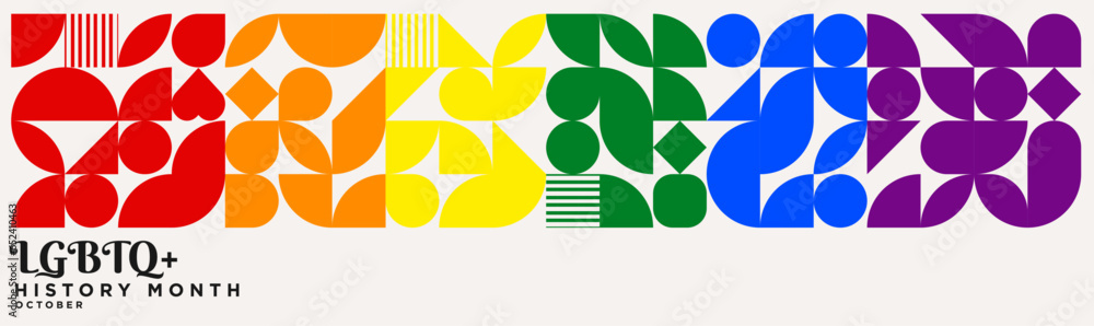 LGBTQ+ History Month Banner. Simple Geometric Pattern of shapes in the ...