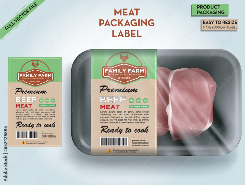 Vector de Stock Meat Label,Meat box packaging, Cow meat, label for ...