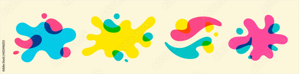 Liquid layered shapes set with risograph print effect. Uneven, fluid ...