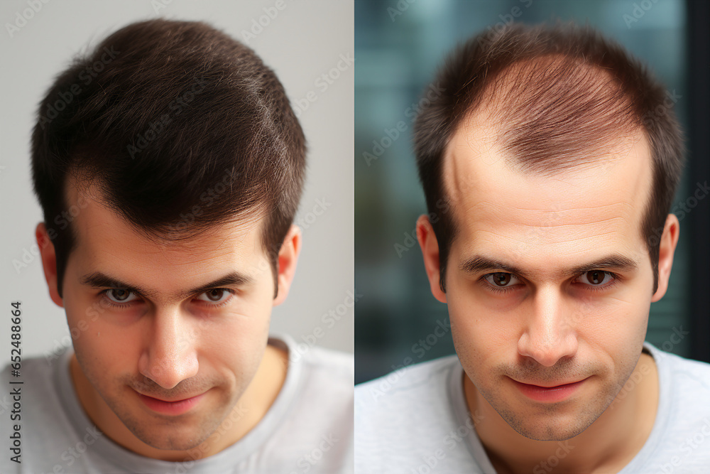 Generative AI collage two photos comparison before after anti hair loss ...