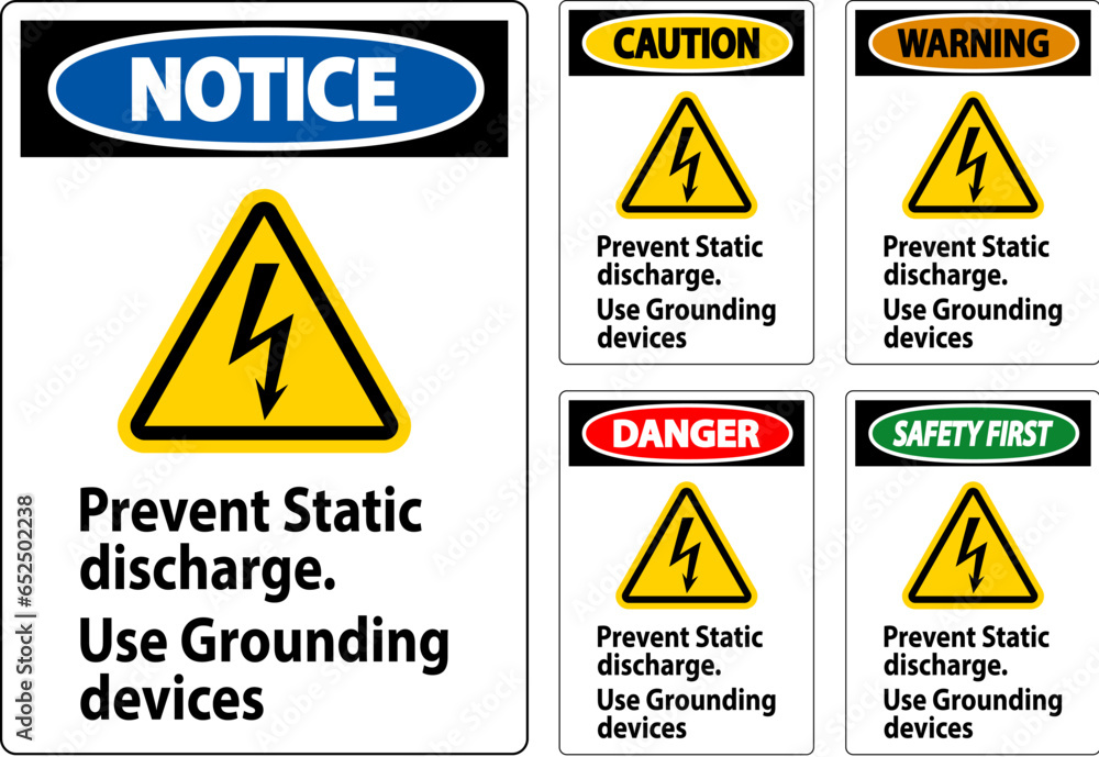 Caution Sign Prevent Static Discharge, Use Grounding Devices Stock ...