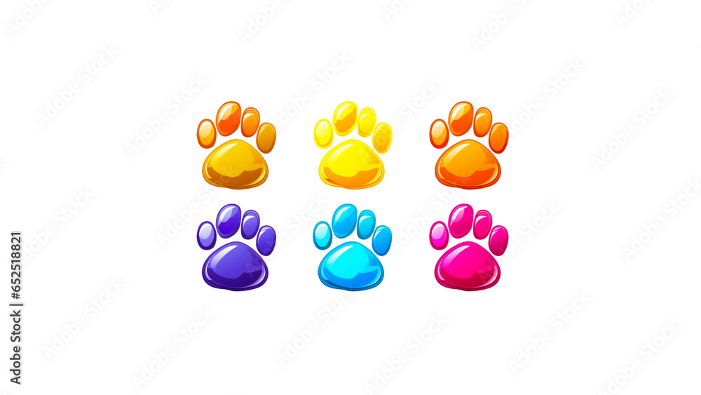 Colorful Cute and Playful Animal Paw Cutouts. Clipart Set Puppy, Dog ...