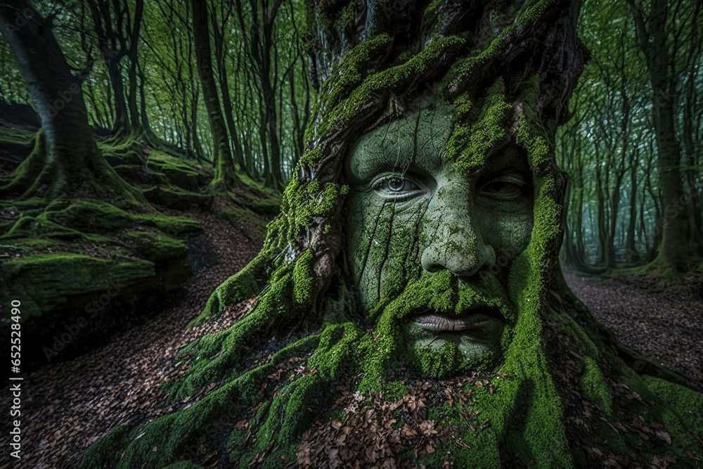 Sylvan Enigma: An Intriguing Carved Face Emerges from the Heart of an ...
