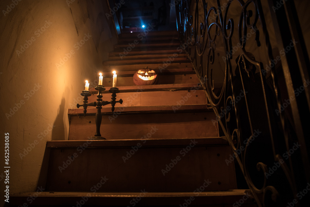 Photo Stock Inside of old creepy abandoned mansion. Silhouette of ...