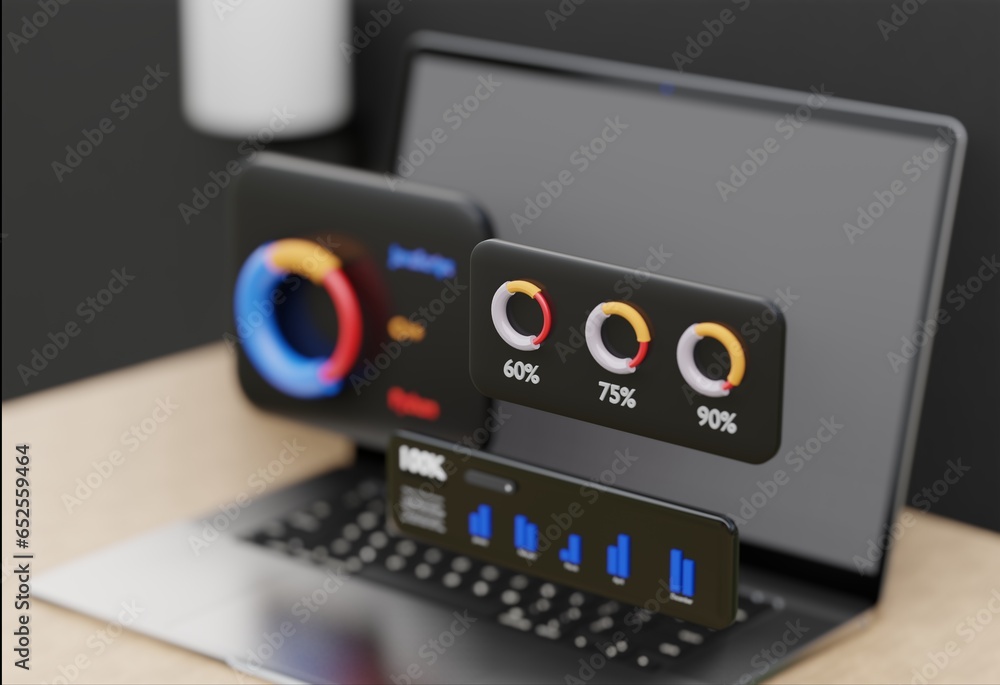 laptop desktop 3d ,dashboard admin template AI analysis data elegant ...