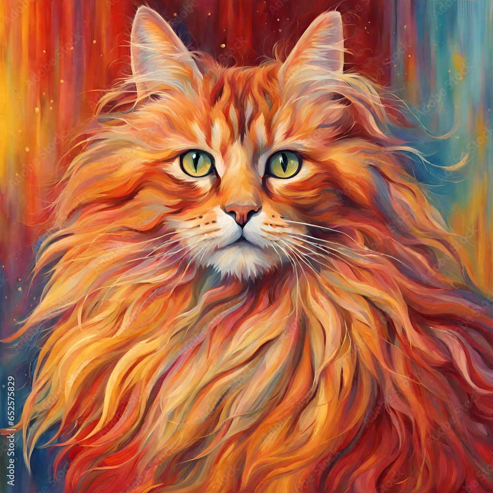 gato tierno con gran melena en un fondo de colores de la gama de los ...