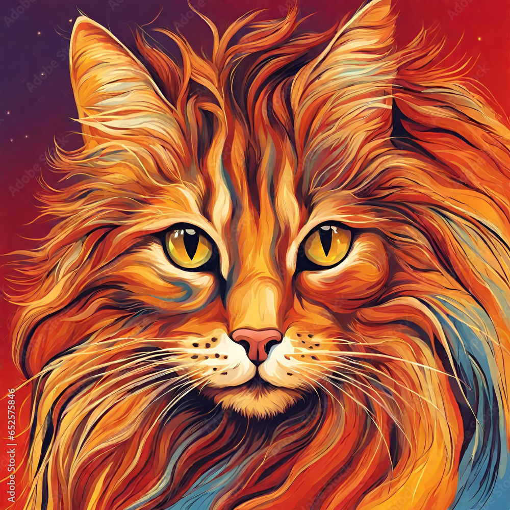 gato tierno con gran melena en un fondo de colores de la gama de los ...