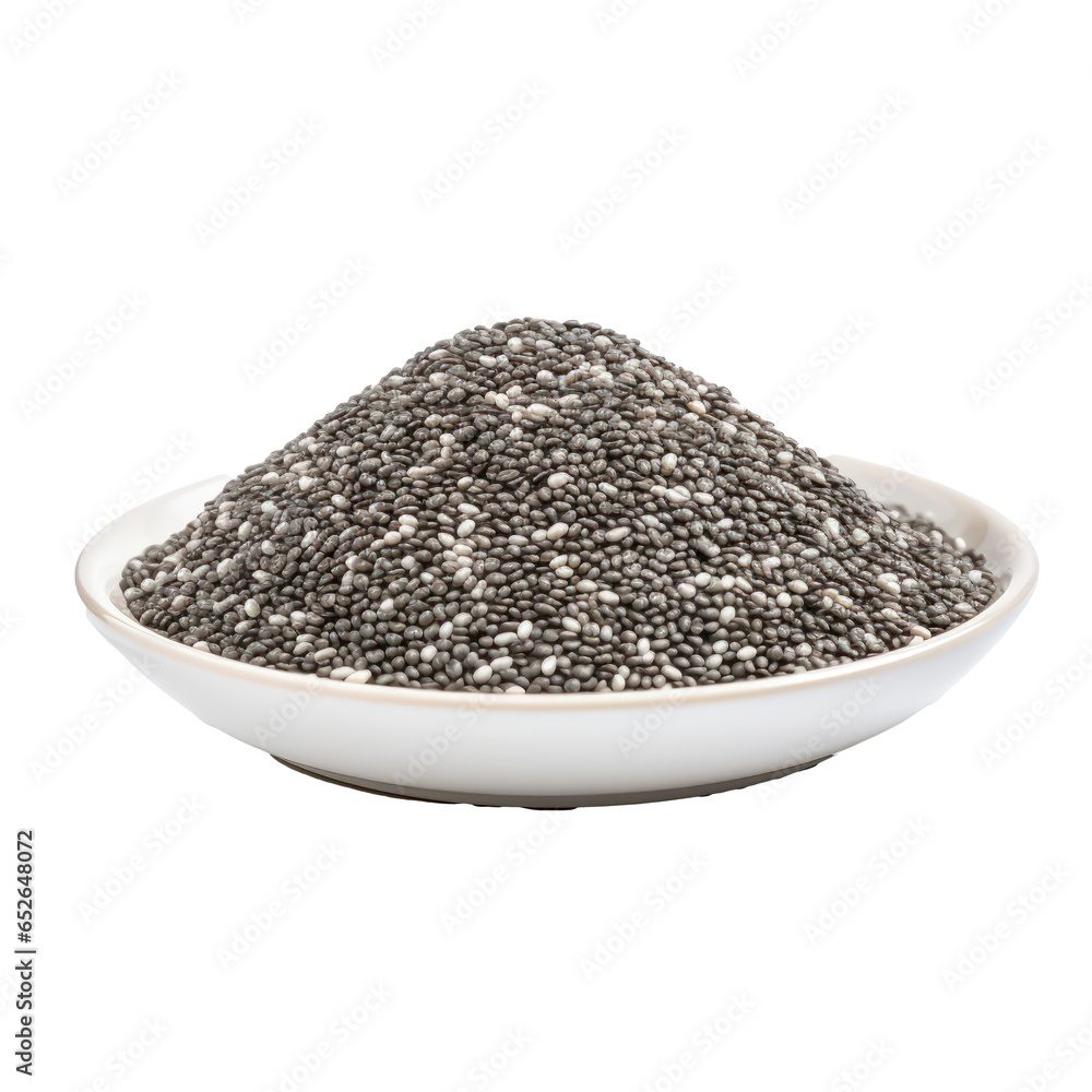 Plate of chia seeds top view isolated on transparent background ...
