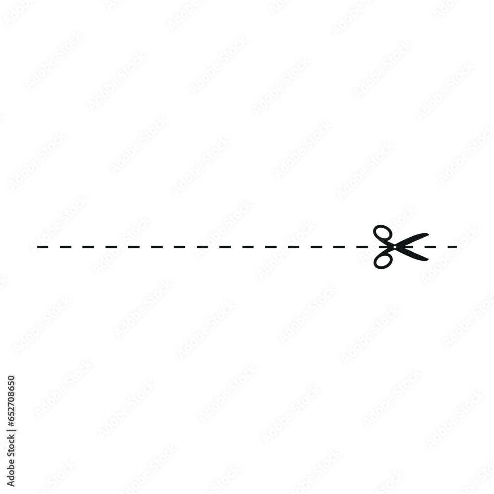 Cut line icon with scissor, cut here guidance, scissors and dash ...