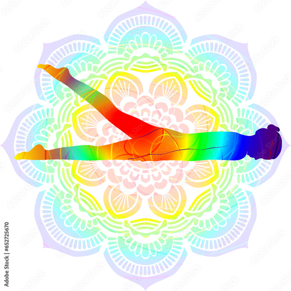Colorful silhouette yoga posture. Half Locust pose. Ardha Shalabhasana ...