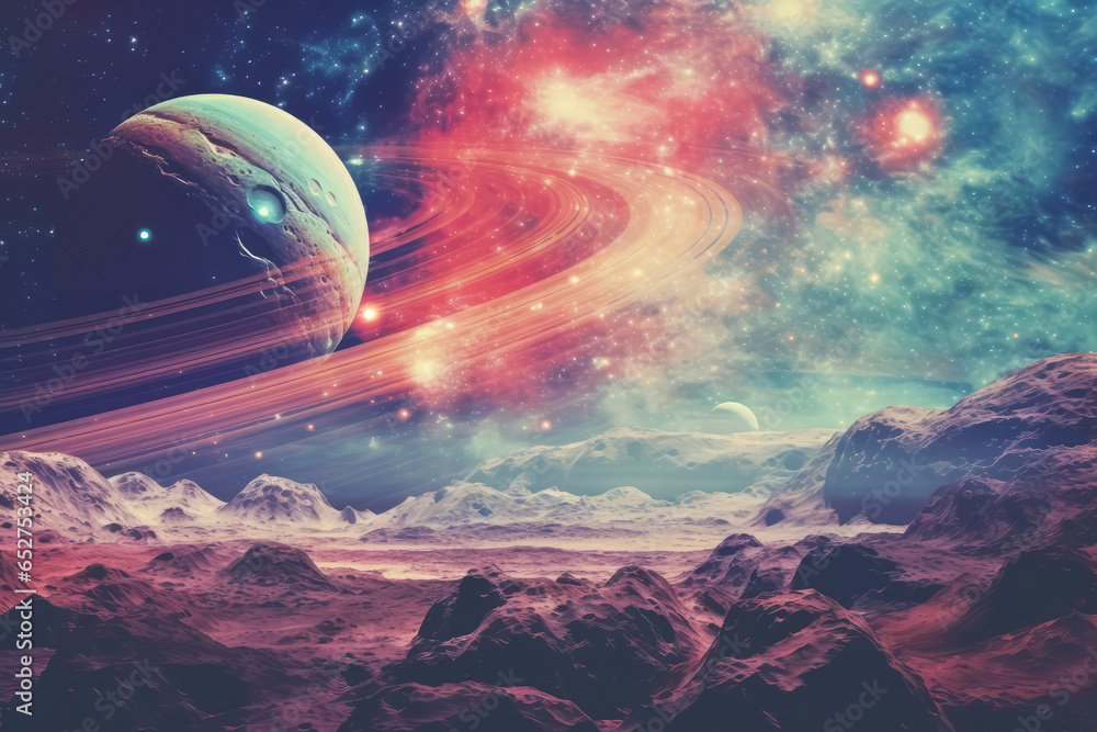 Retro collage style universe, galaxy, space background. Fantasy cosmos ...