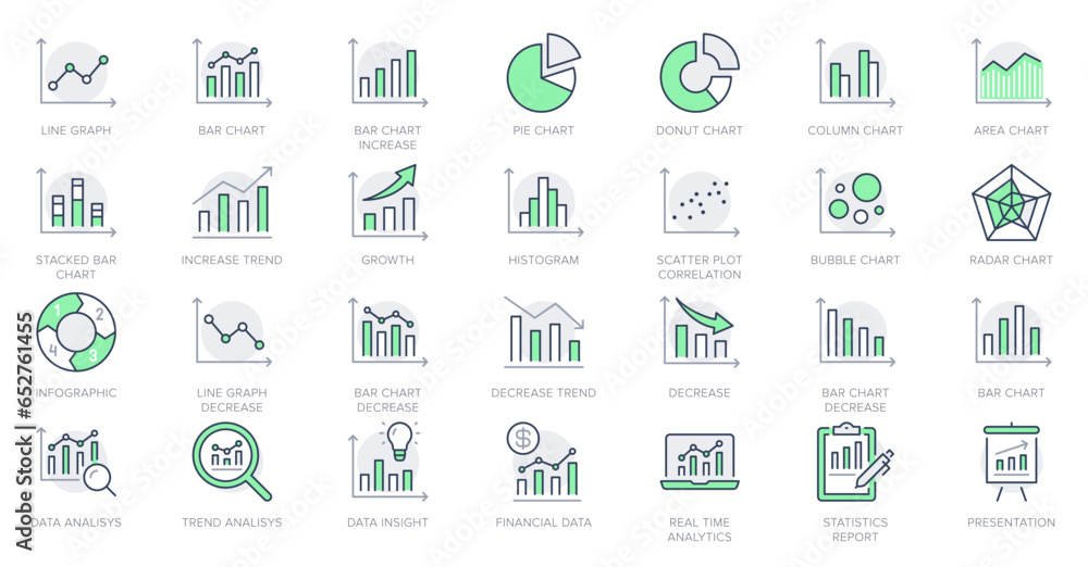 Graph line icons. Vector illustration include icon - data analysis ...