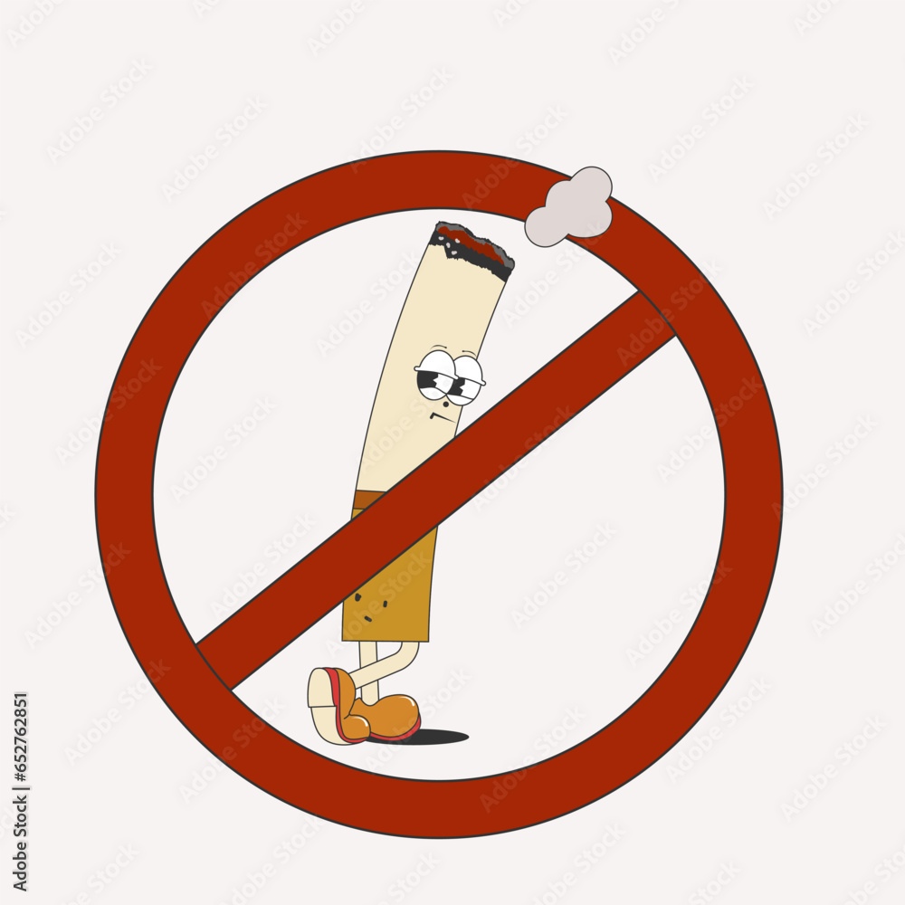 Cartoon red "No smoking" sign with comic character cigarette isolated ...