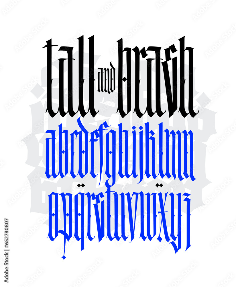Gothic font from Latin letters. Vector. English alphabet. Medieval ...