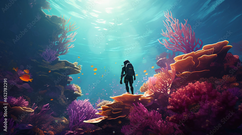 Marine biologist exploring vibrant coral reefs. Ocean's detective. A ...