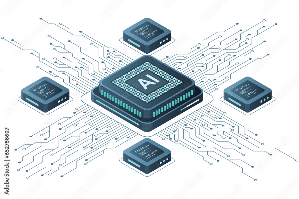 Isometric artificial intelligence chip concept. Artificial intelligence ...