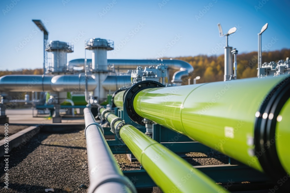 Green Hydrogen pipelines in a H2 facility Stock Photo | Adobe Stock
