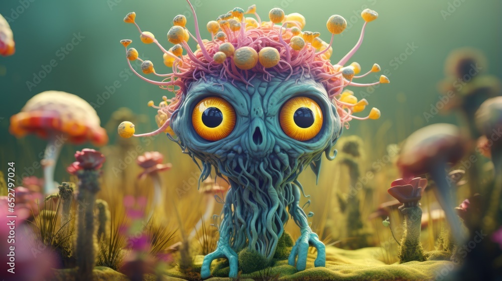 Tiny unseen world of dorky viral fungi monsters with big bulging eyes ...