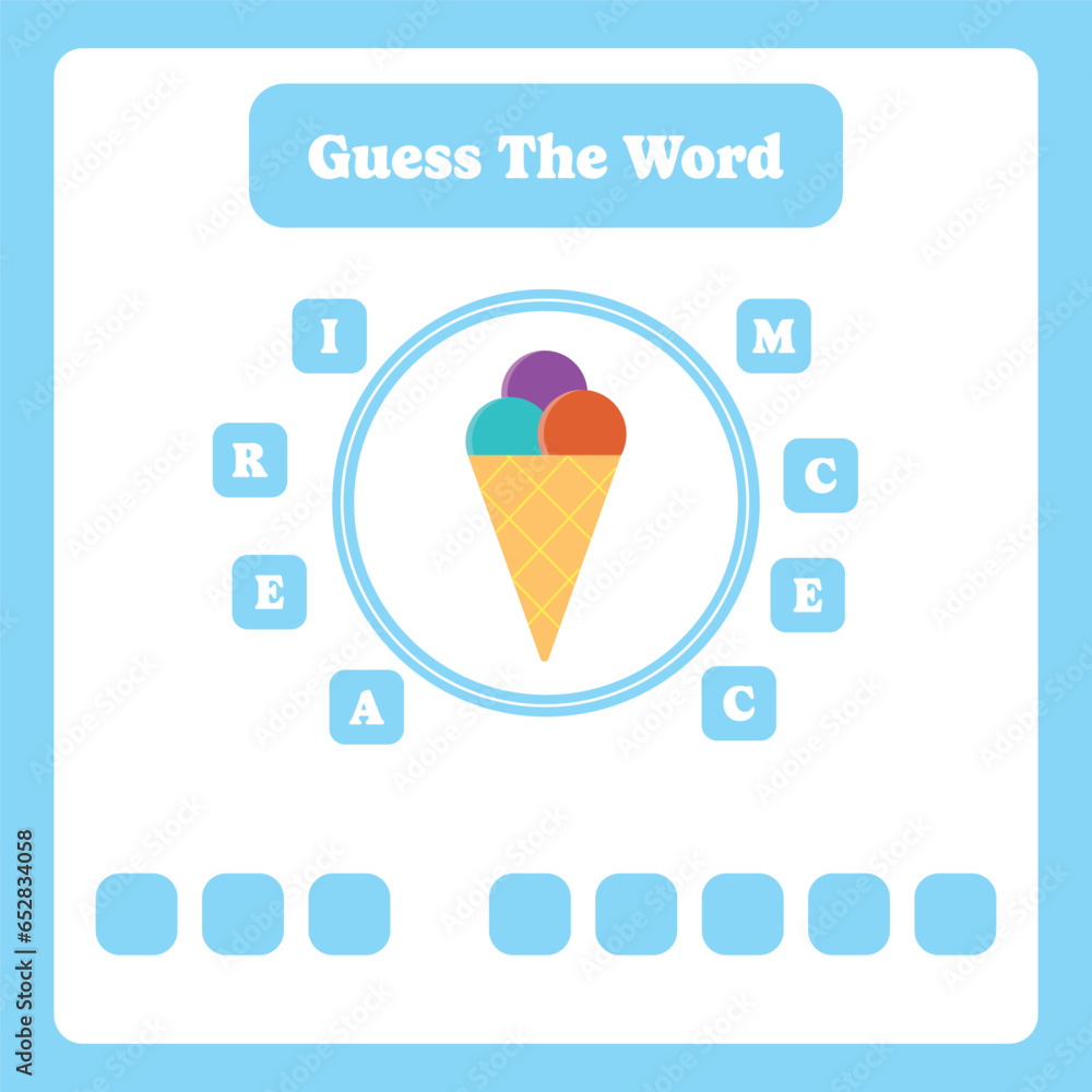 Guess the word. Ice cream vector. Educational spelling game for kids ...